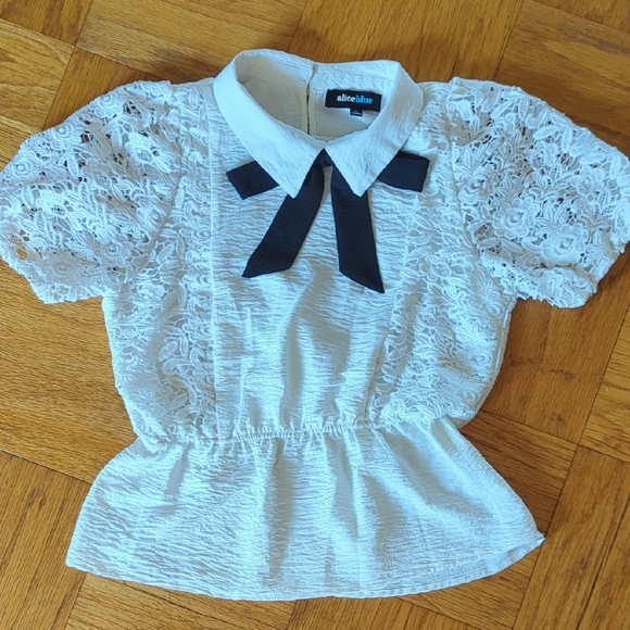 Alice Blue | Tops | Alice Blue Lace Blouse With Black Ribbon | Poshmark